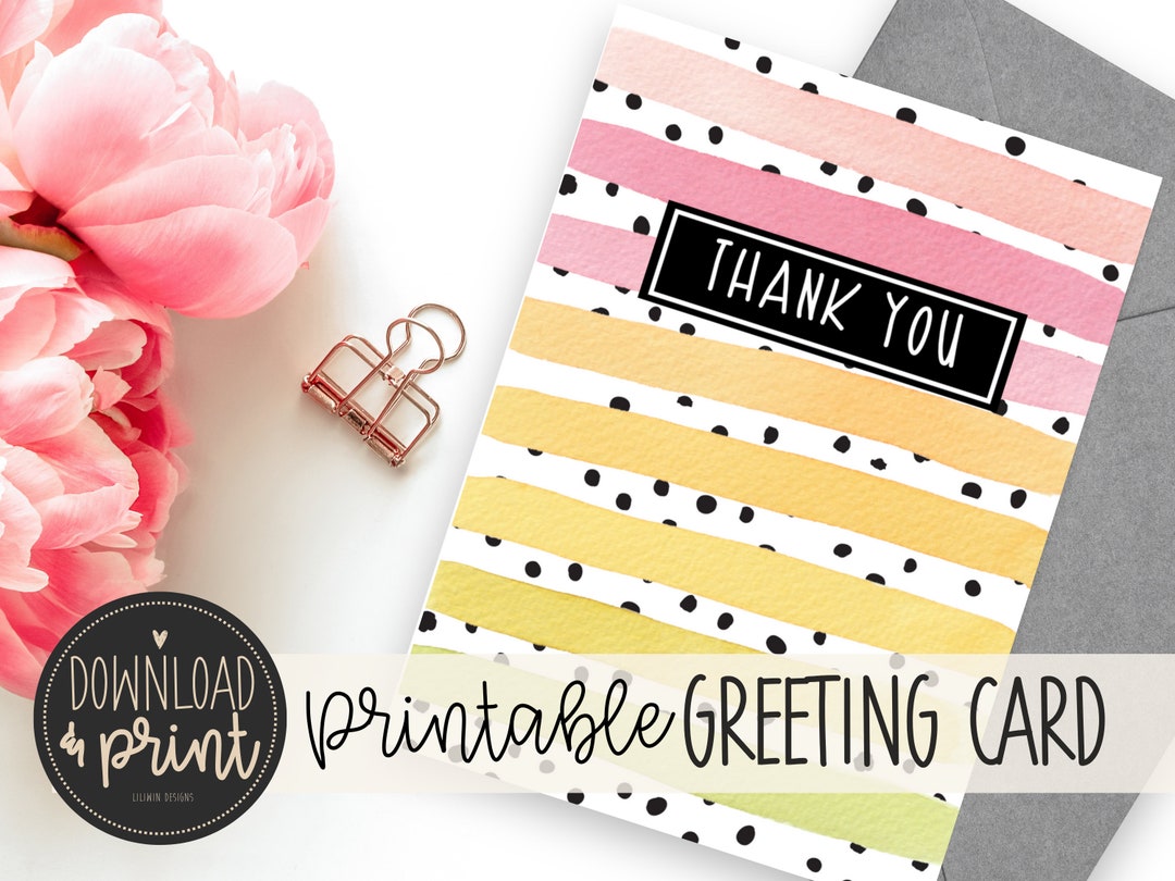Bright Thank You Card, Printable Greeting Card, Colorful Card, Greeting ...