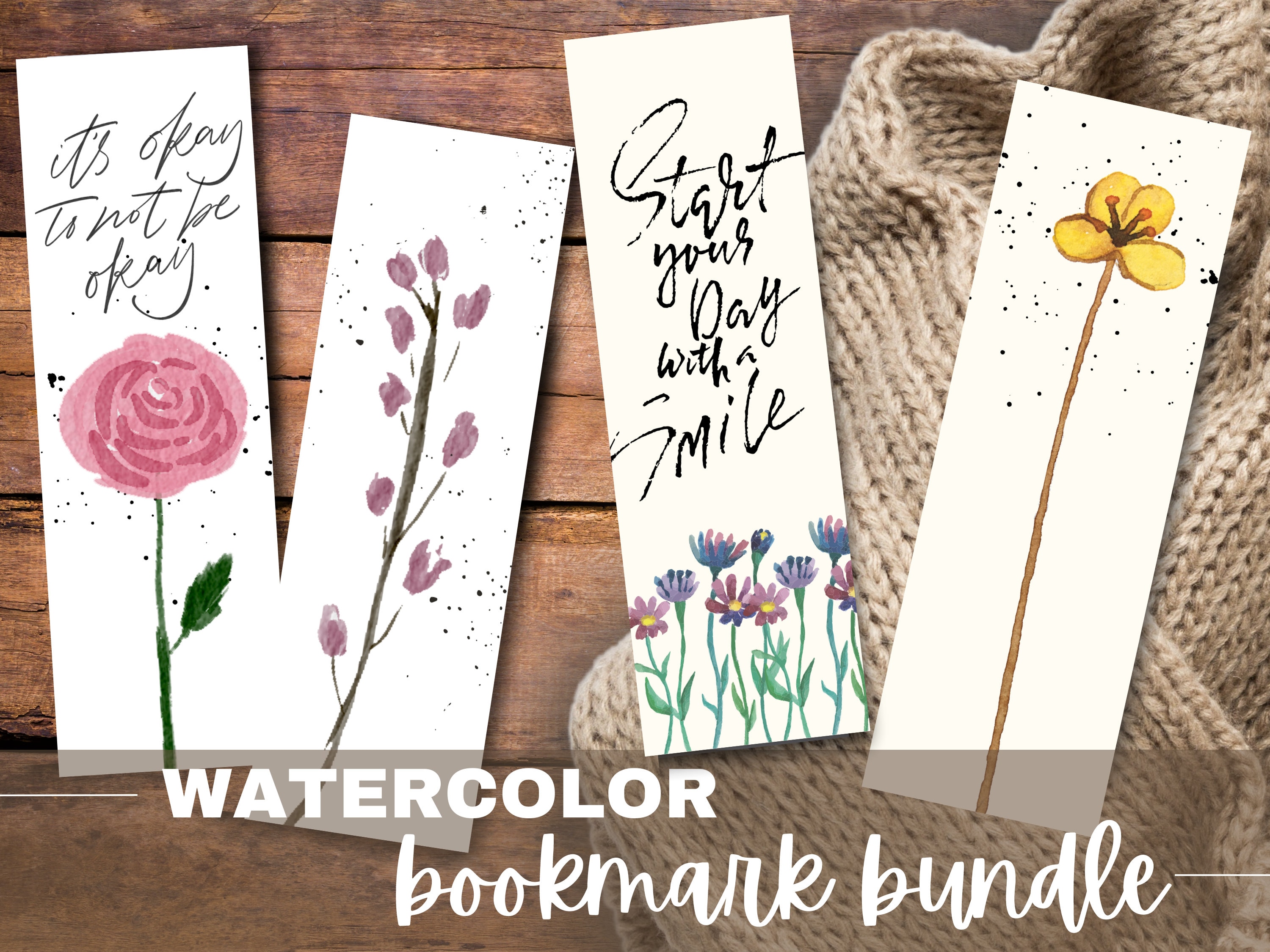 Flower Watercolor Printable Bookmark | Instant Printable Flower ...