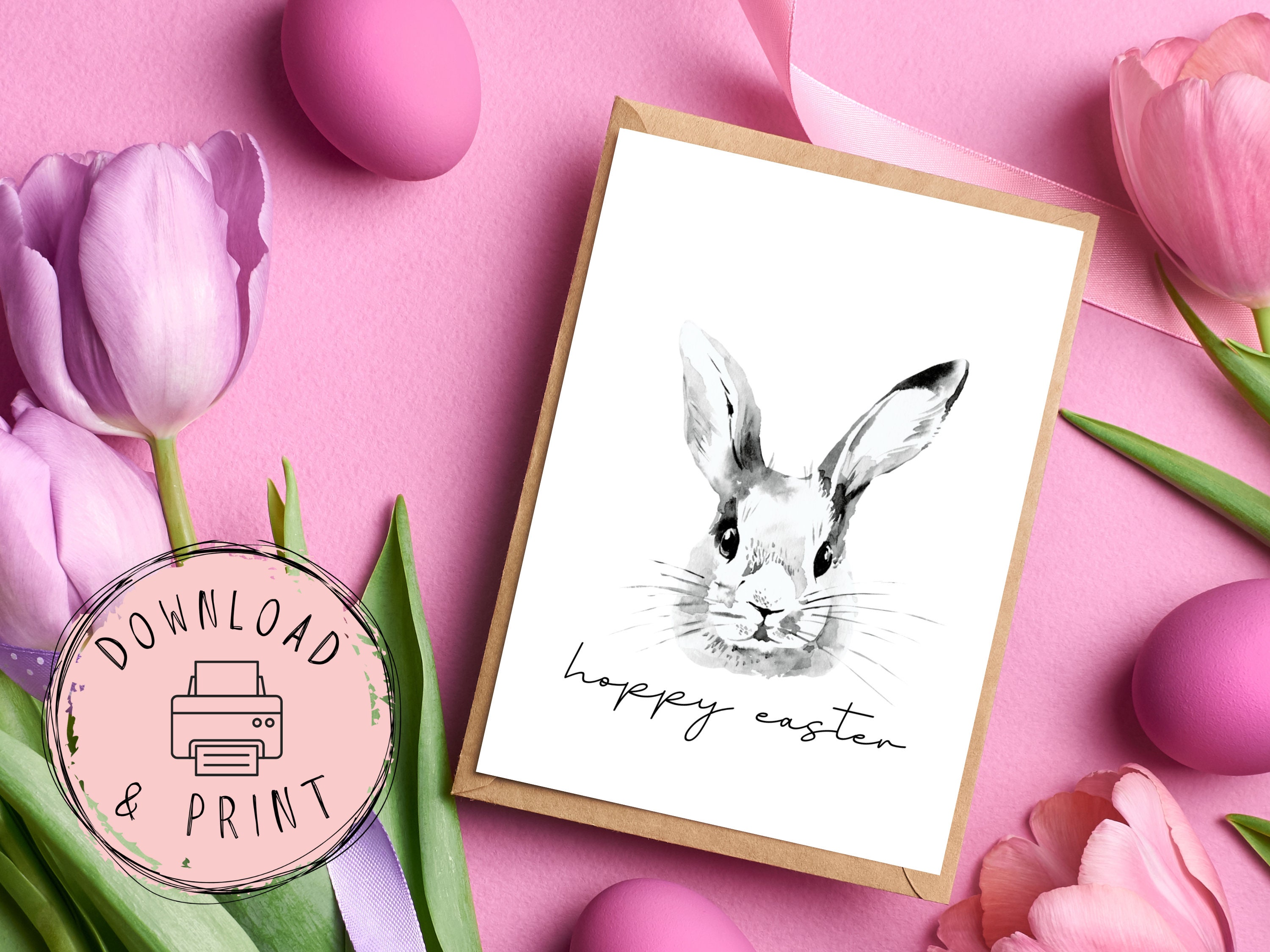 Happy Easter Printable Card | Instant Download Simple Easter Bunny Card ...