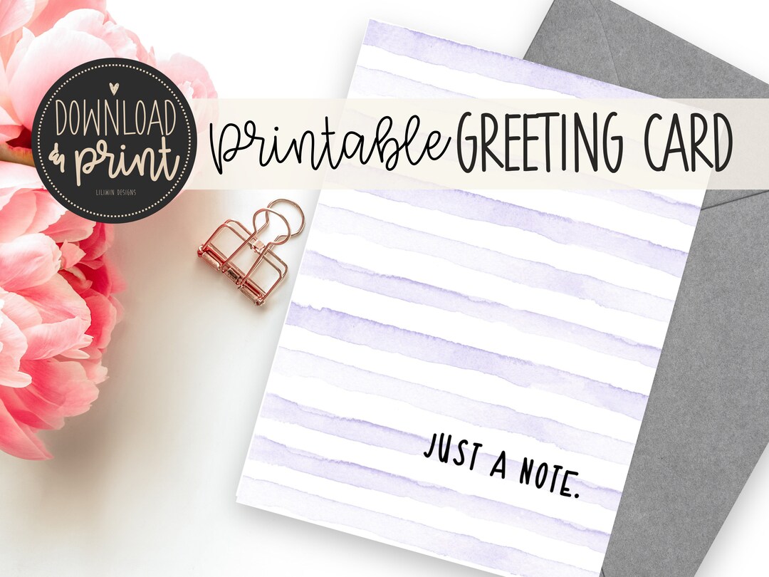 Purple Watercolor "just a Note" Card, Printable Greeting Card ...