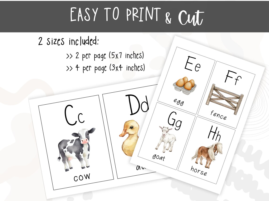 Printable Alphabet Flash Cards, Farm Theme, Classroom Decor, Toddlers ...