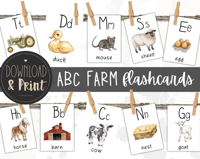 Farm Animal ABC Flash Cards – Printable Learning Activity (PDF) - Etsy