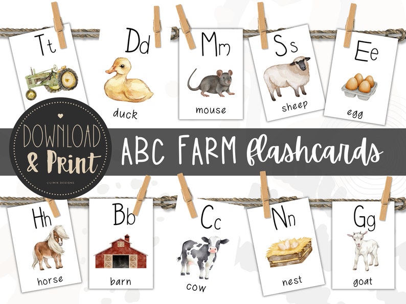 Printable Alphabet Flash Cards, Farm Theme, Classroom Decor, Toddlers ...