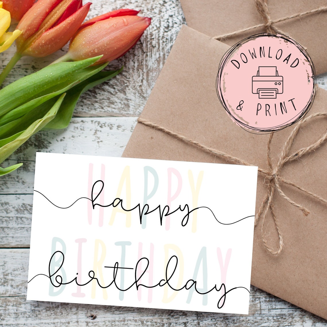 Happy Birthday Printable Card | Instant Download Simple Birthday Card ...