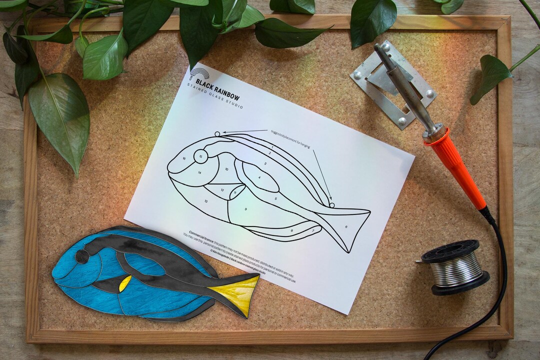 Blue Tang Stained Glass, Sea Fish Tiffany Pattern, Paracanthurus ...