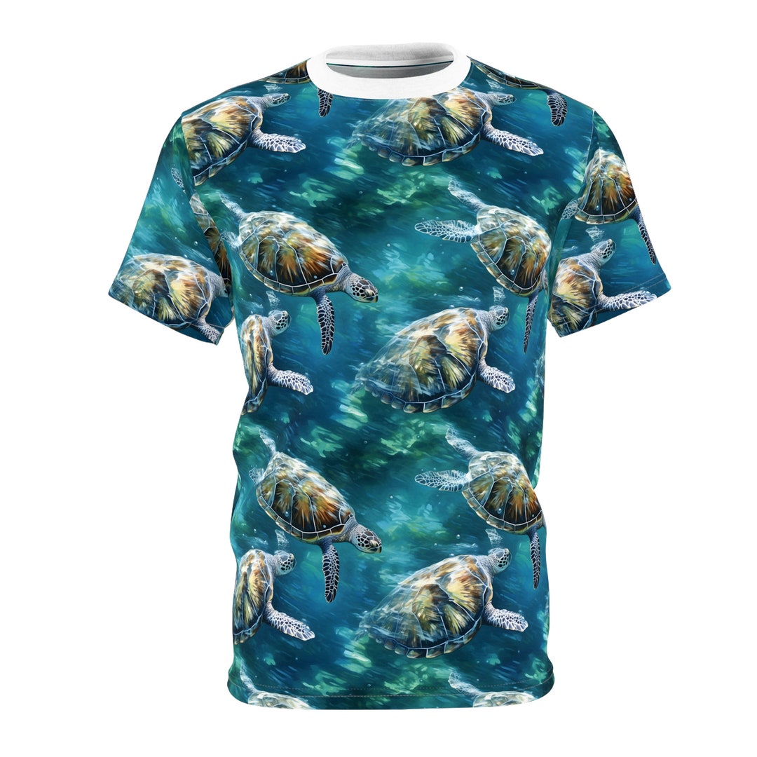 Realistic Watercolor Sea Turtles Pattern, All Over Print Tee Ocean ...