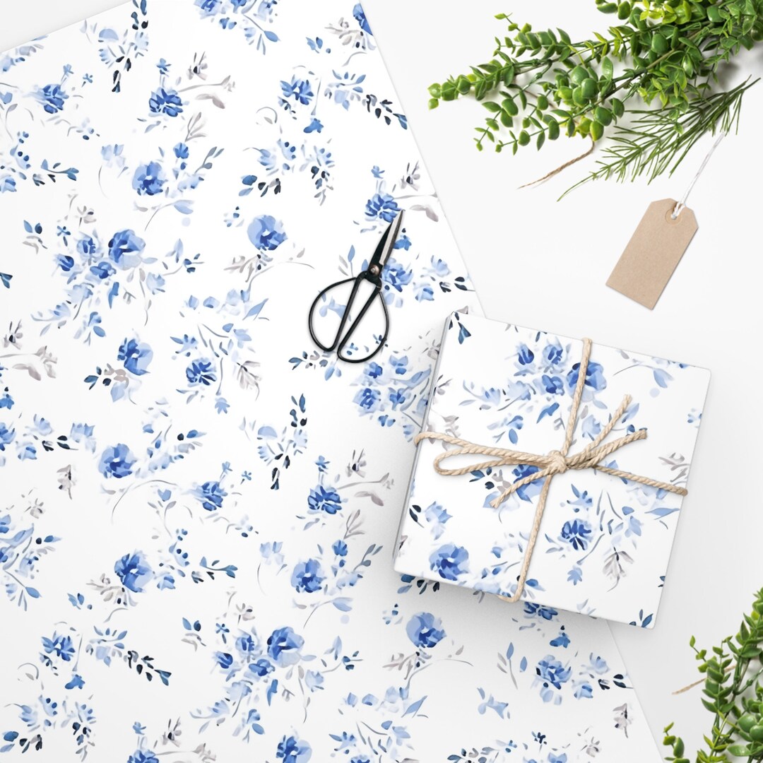Chinoiserie Blue Flowers Fine China Wrapping Paper Chinoiserie Pattern ...