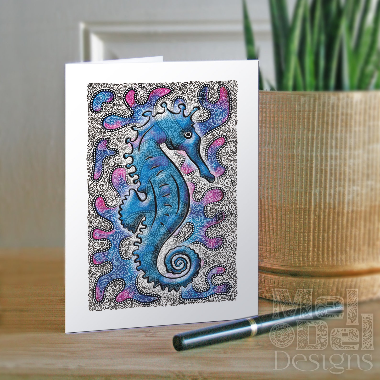 Printable Seahorse Greeting Card, Ocean Theme Card, Underwater Art ...