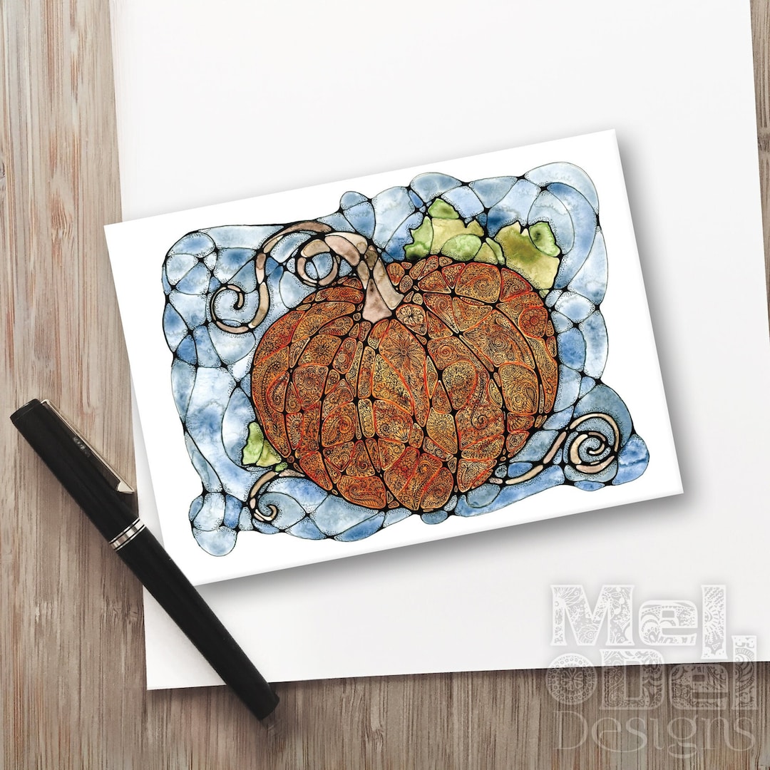 Patterned Thanksgiving Pumpkin Printable Card, Fall Greeting Card ...