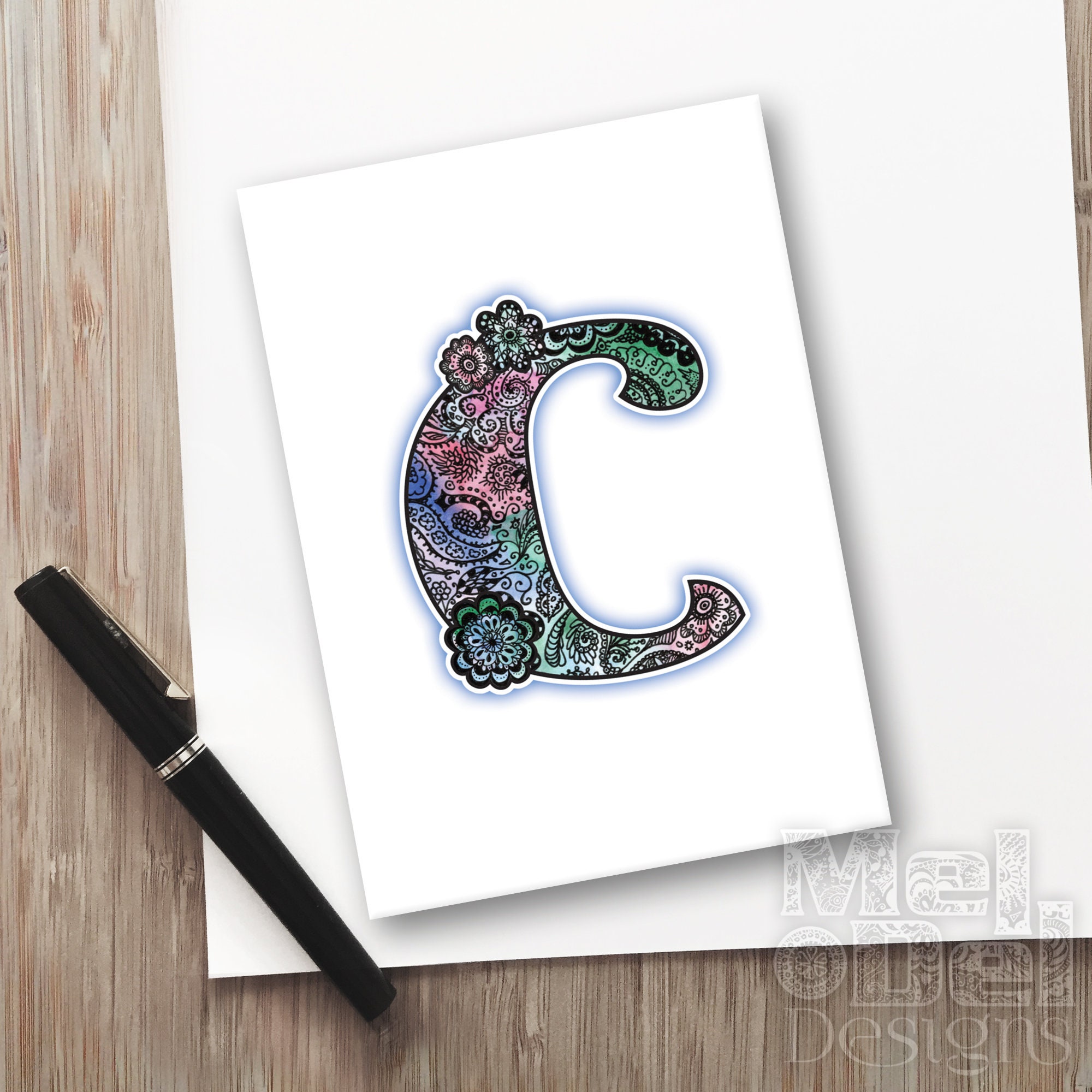 Letter C Monogram Printable Card Initial Card for Wedding Invitation ...