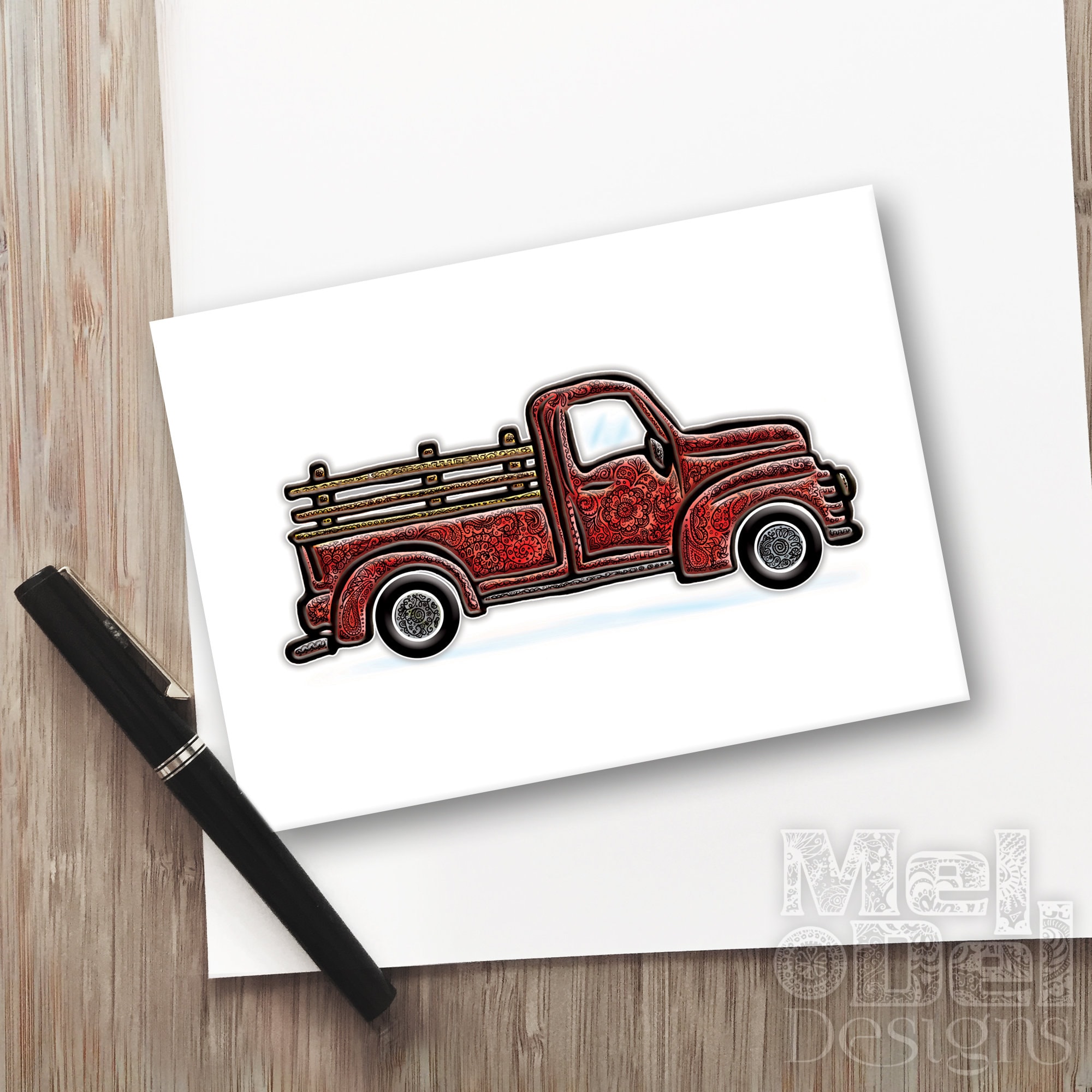 Red Vintage Truck Printable Greeting Card Classic Red Truck Special ...