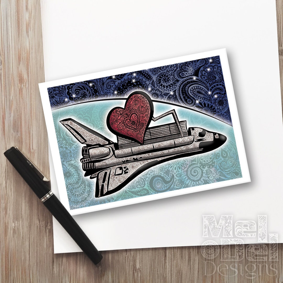 Space Shuttle Heart Printable Card, Hearts, Space Fan Valentine, Happy ...