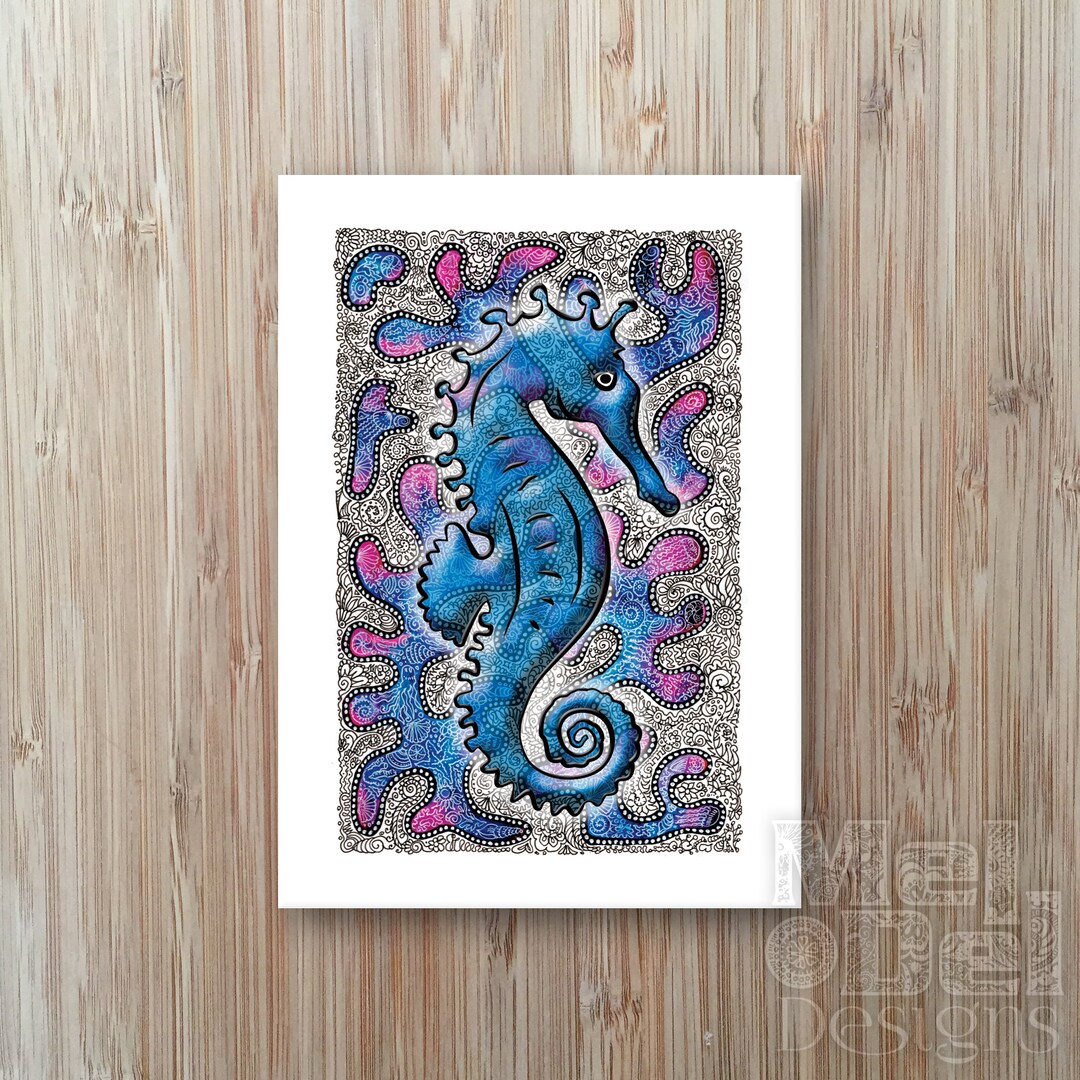 Printable Seahorse Greeting Card, Ocean Theme Card, Underwater Art ...