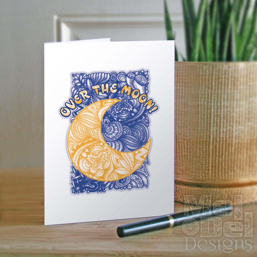 Over the Moon Greeting Card: Romantic Celestial Design (PDF File) - Etsy