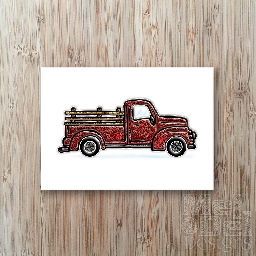 Red Vintage Truck Printable Greeting Card Classic Red Truck Special ...
