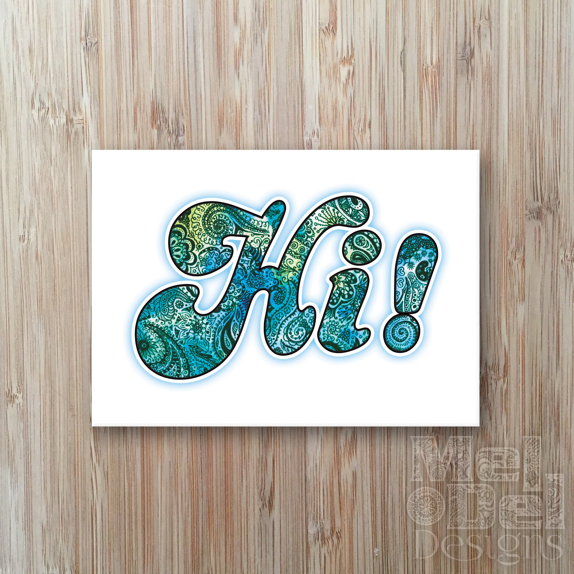 Hi Printable Greeting Card Hi! Friend Card Teal Hello Notelet Just ...