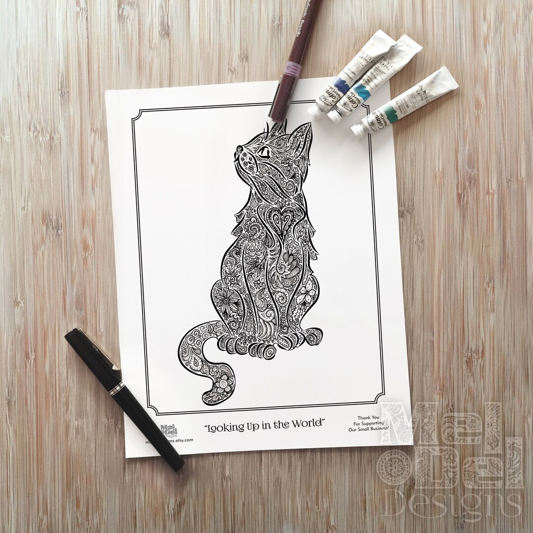 Cat Coloring Page, Printable Coloring Sheet, Cat Lover Gift, Relaxation ...