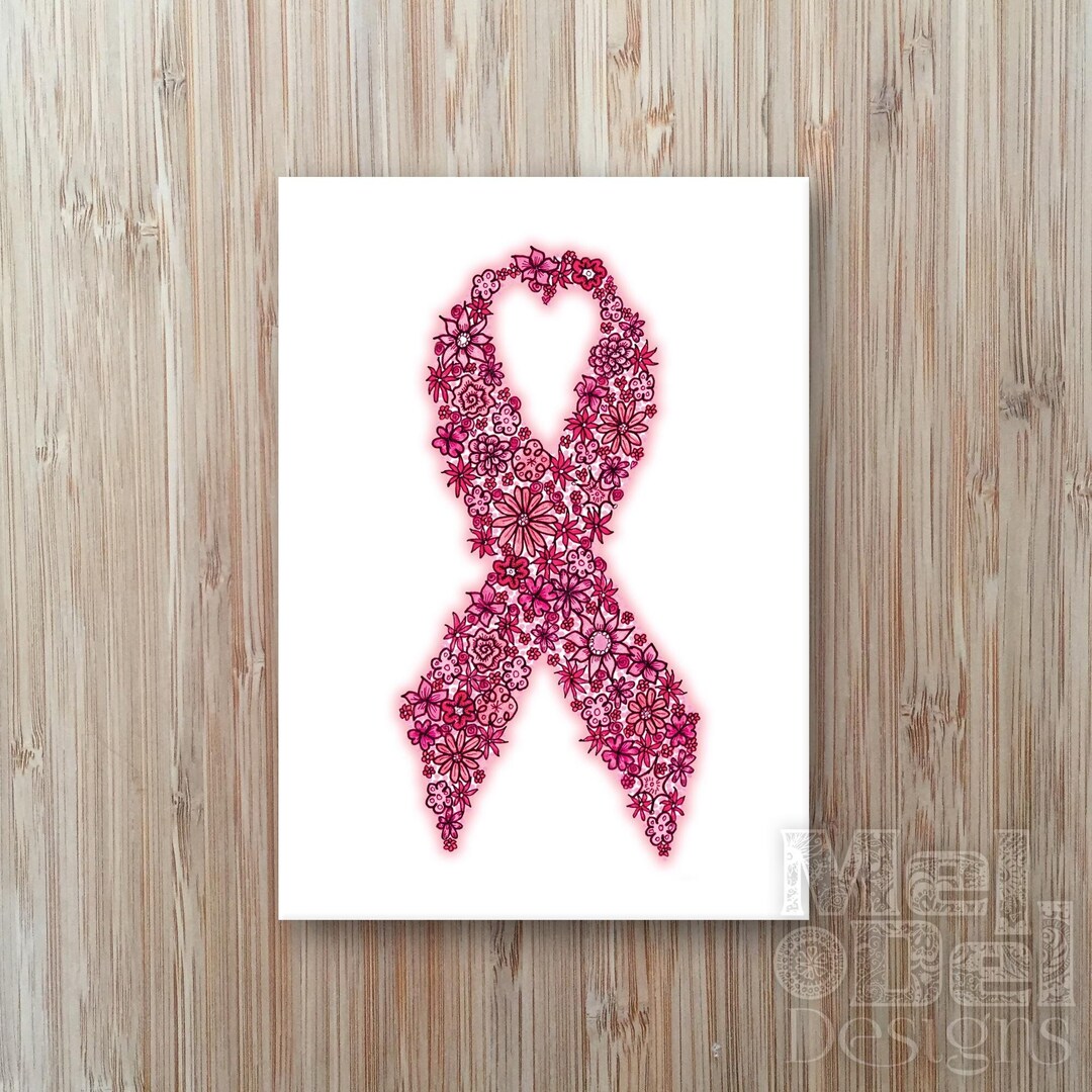 Printable Breast Cancer Awareness Card, Pink Ribbon, Floral Heart ...