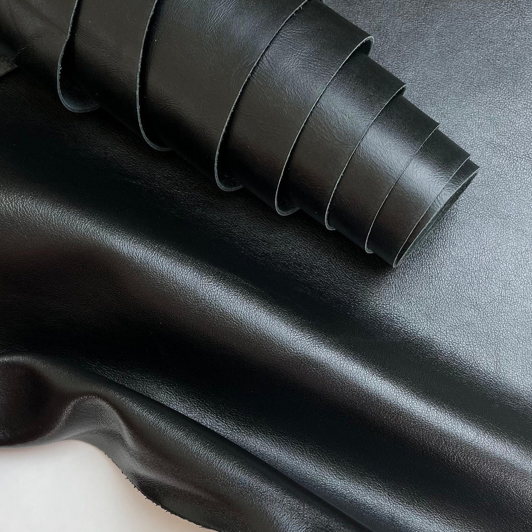 Black Shiny Soft Lining Leather Cowhide. Leather for Crafting ...