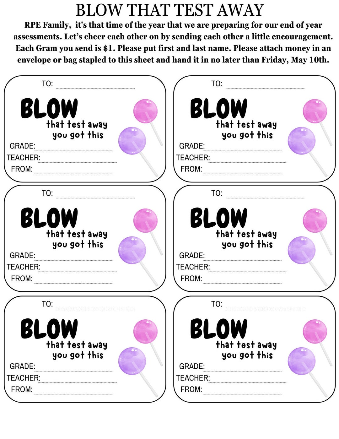 End of Year Gram - PTO - PTA - Blow This Test Away - Etsy