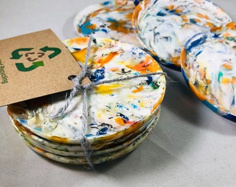 Art Tiles/coasters circle Handmade 100% Recycled Plastic sets and ...