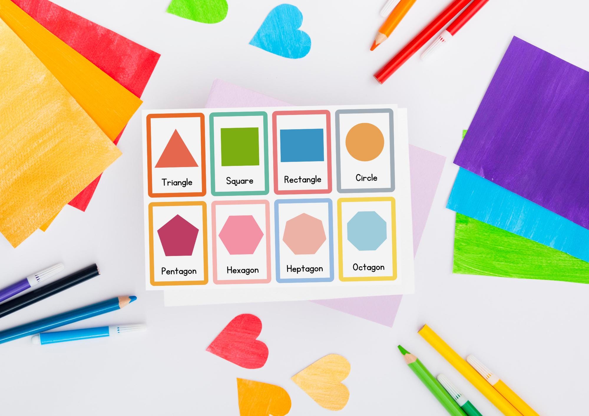 16 Geometric Shape Flashcards - Montessori Learning Material for Kids ...