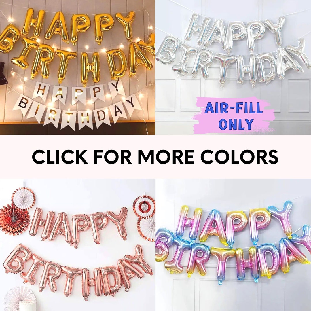 Happy Birthday Foil Balloon Letter Set - 13 Pcs - Gold Silver Rose ...