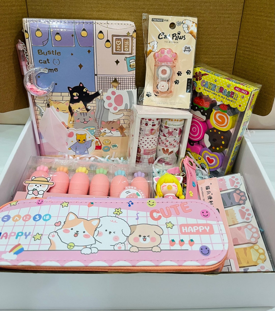 Kawaii Cat Stationery Gift Box Bundle | Preset Box of Notebooks, Sticky ...
