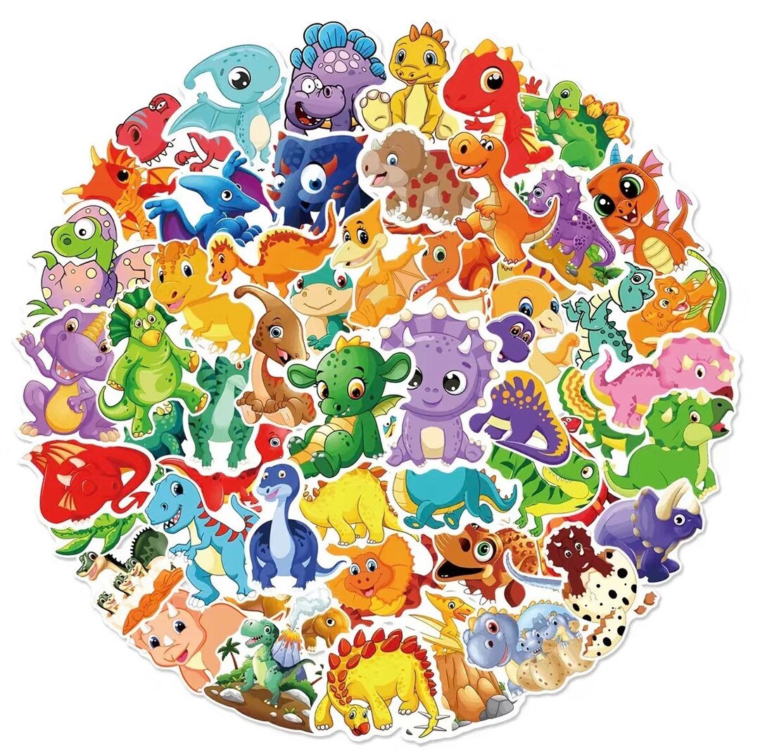 Dinosaur Stickers Pack - 60 Pcs - Cartoon Style 1 - Cute Dino Themed ...