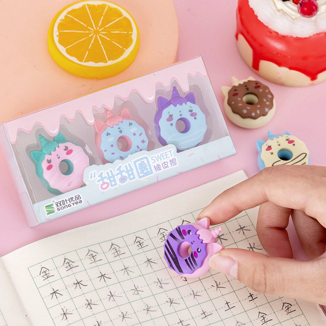 3 Pcs Cute Unicorn - Donut Erasers Set | Kids Eraser | Teach Gift ...