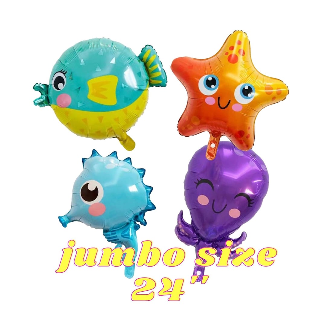 Sea Animals Balloons Set - 4 Pcs - JUMBO 24''- Seahorse, Sea Star ...