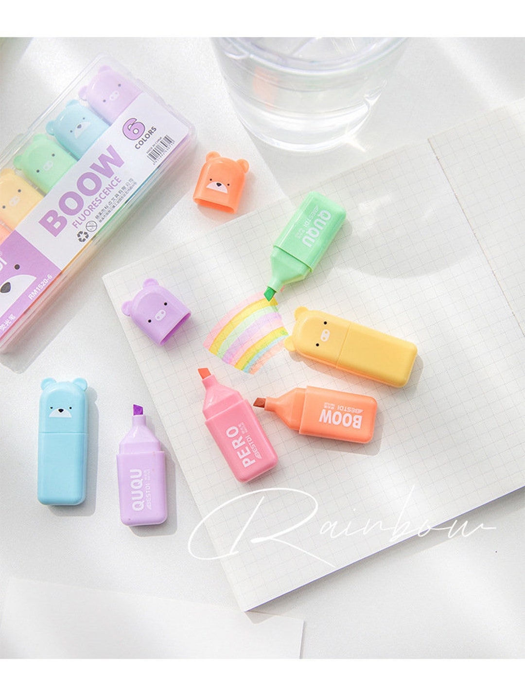 Bear Highlighter 6 Pens Set | Cute Bear Pens for School | Adorable ...