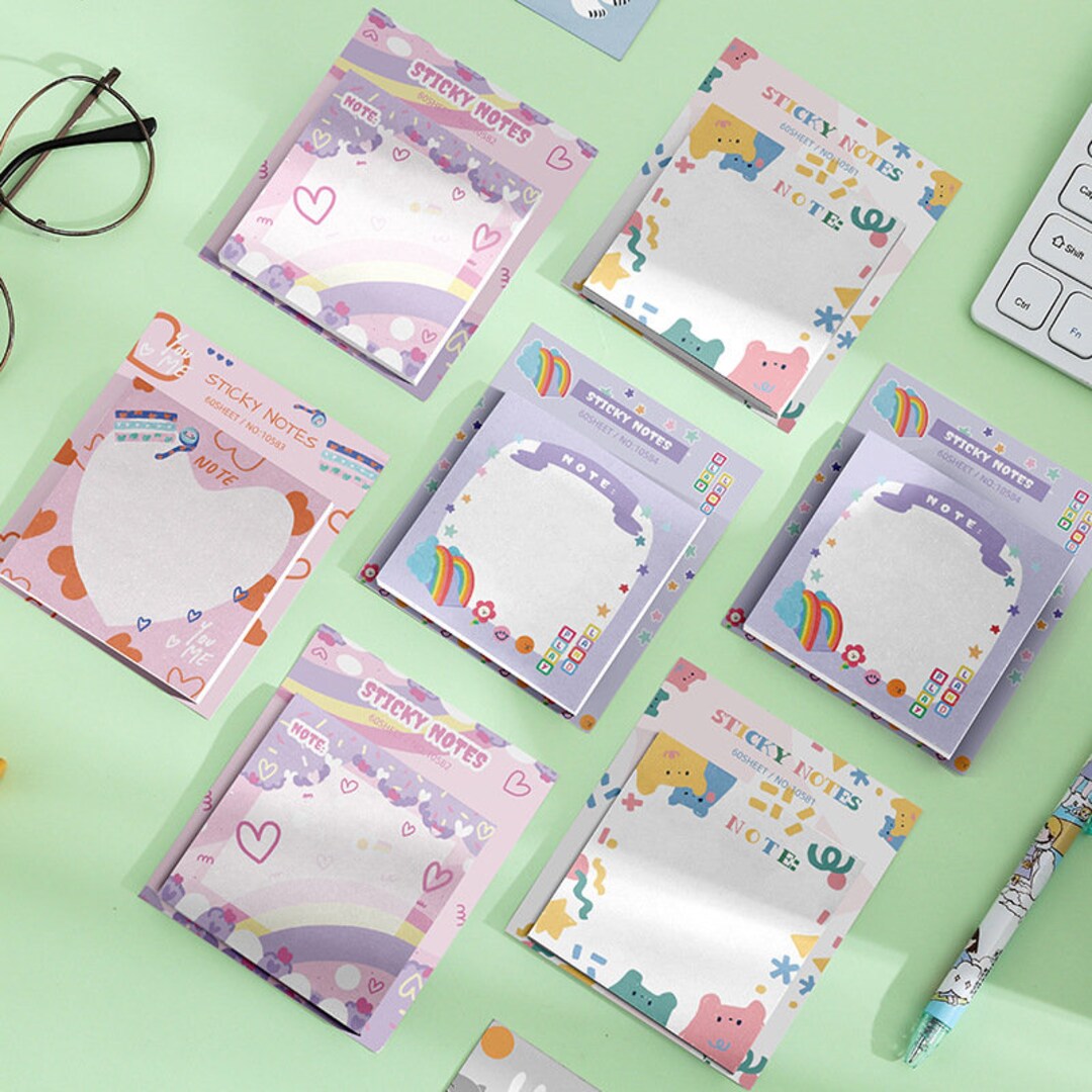 4 Packs - Cute Heart Floral Sticky Notes | Cats Sticky Notes | Note Pad ...