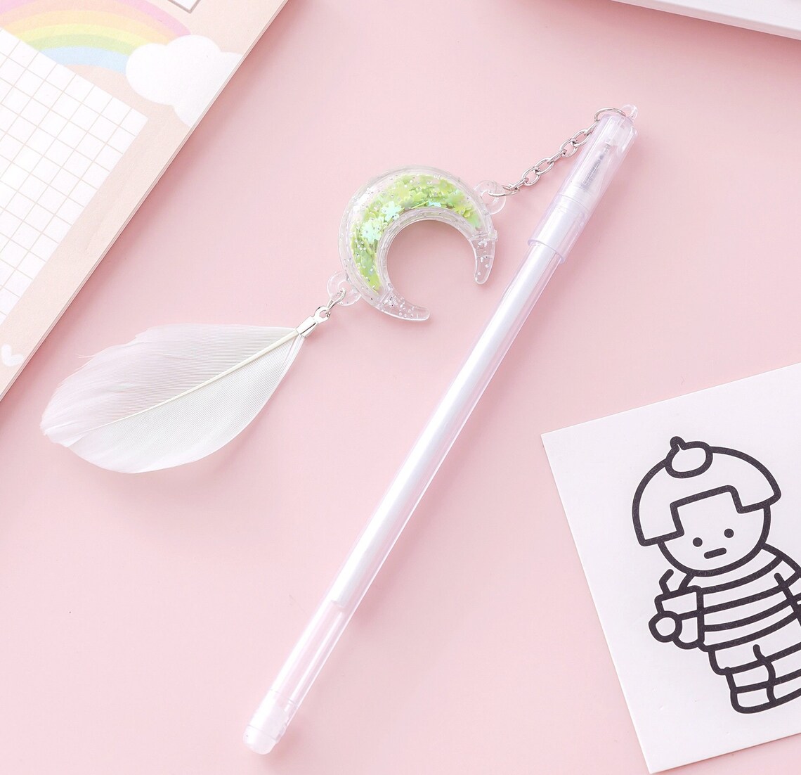 Moon Pen | Kawaii Pink Light Blue White Purple Pen | Stationery Pen ...