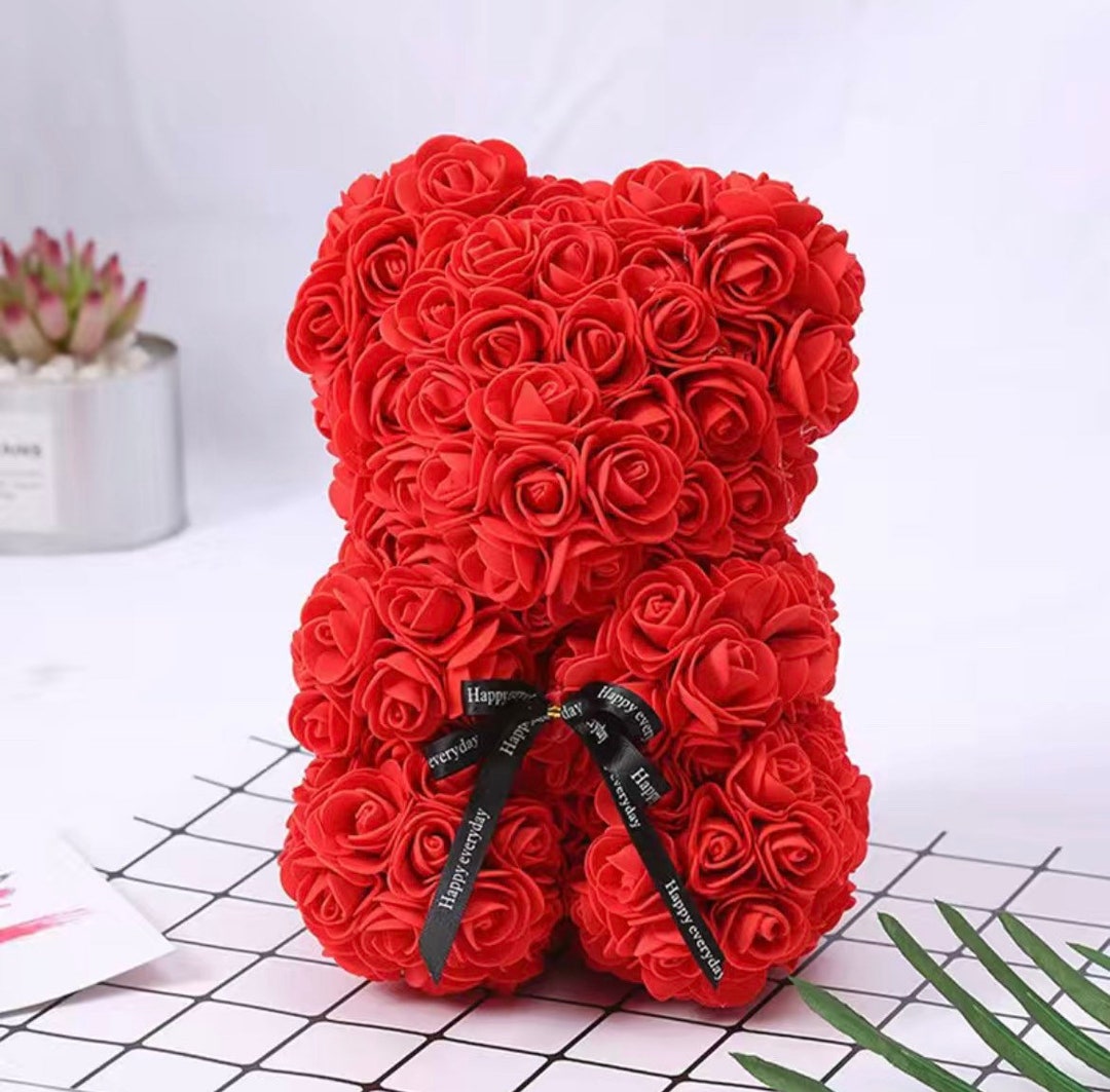 Red Rose Teddy Bear - Foam Rose Teddy Bear - Anniversary Gift - Mother ...