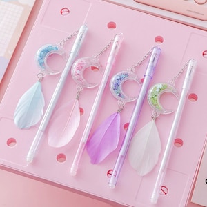 Moon Pen | Kawaii Pink Light Blue White Purple Pen | Stationery Pen ...