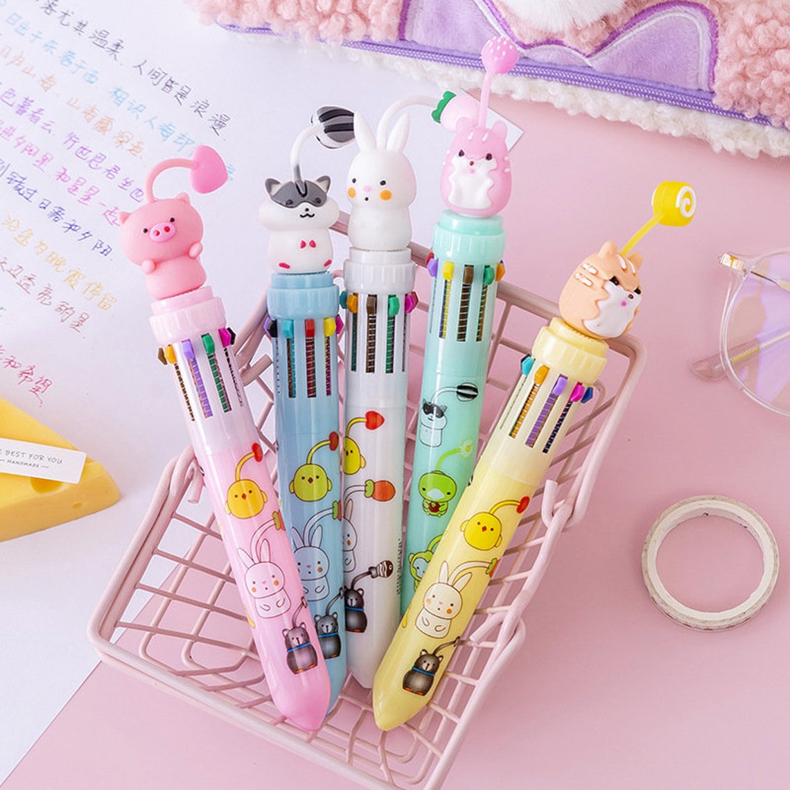 Cute Animal Pen | Multiple Color Ink Pen | Rabbit Raccoon, Hamster ...