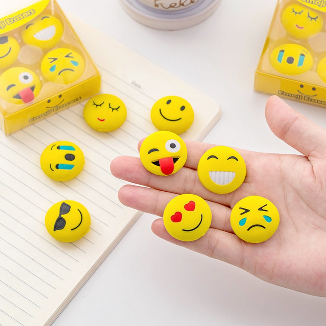 4 Cute Fun Emoji Face Erasers | Playful Charm to Your Stationery ...