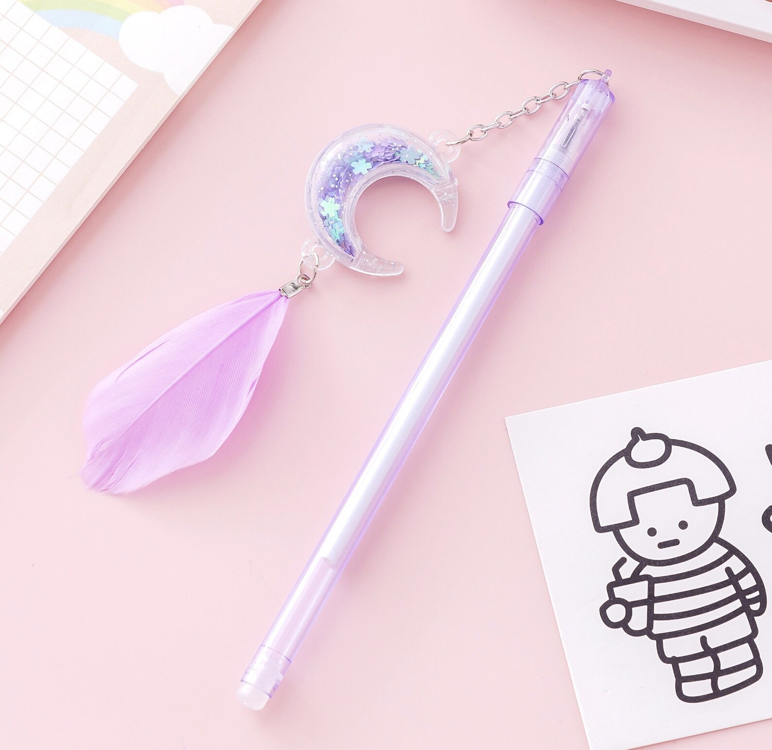 Moon Pen | Kawaii Pink Light Blue White Purple Pen | Stationery Pen ...