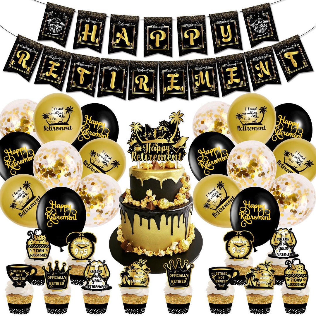 Happy Retirement Party Decorations Tableware Vacation Set - Black and ...