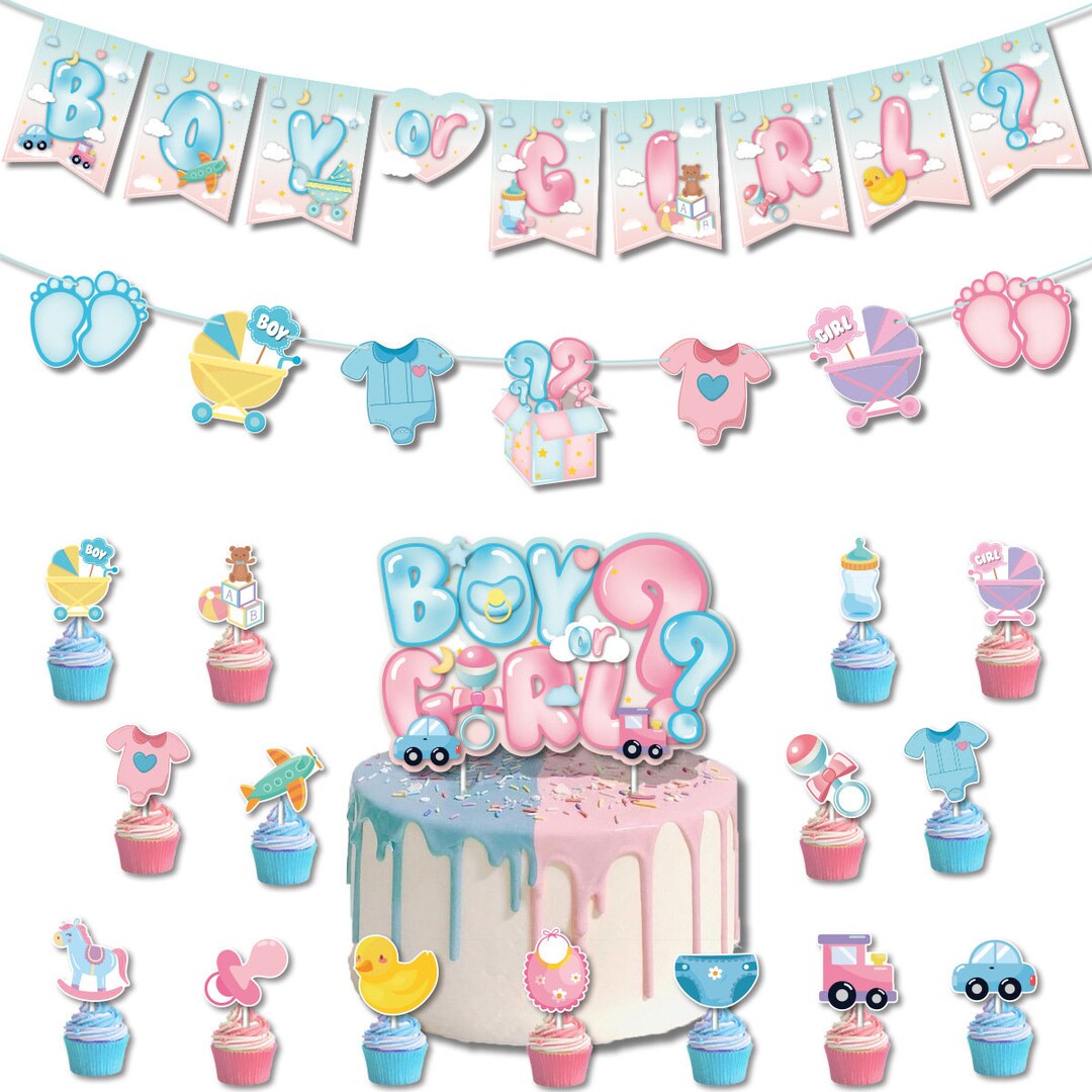 Gender Reveal Banner, Cake Topper, Cupcake Topper. Boy or Girl Party ...
