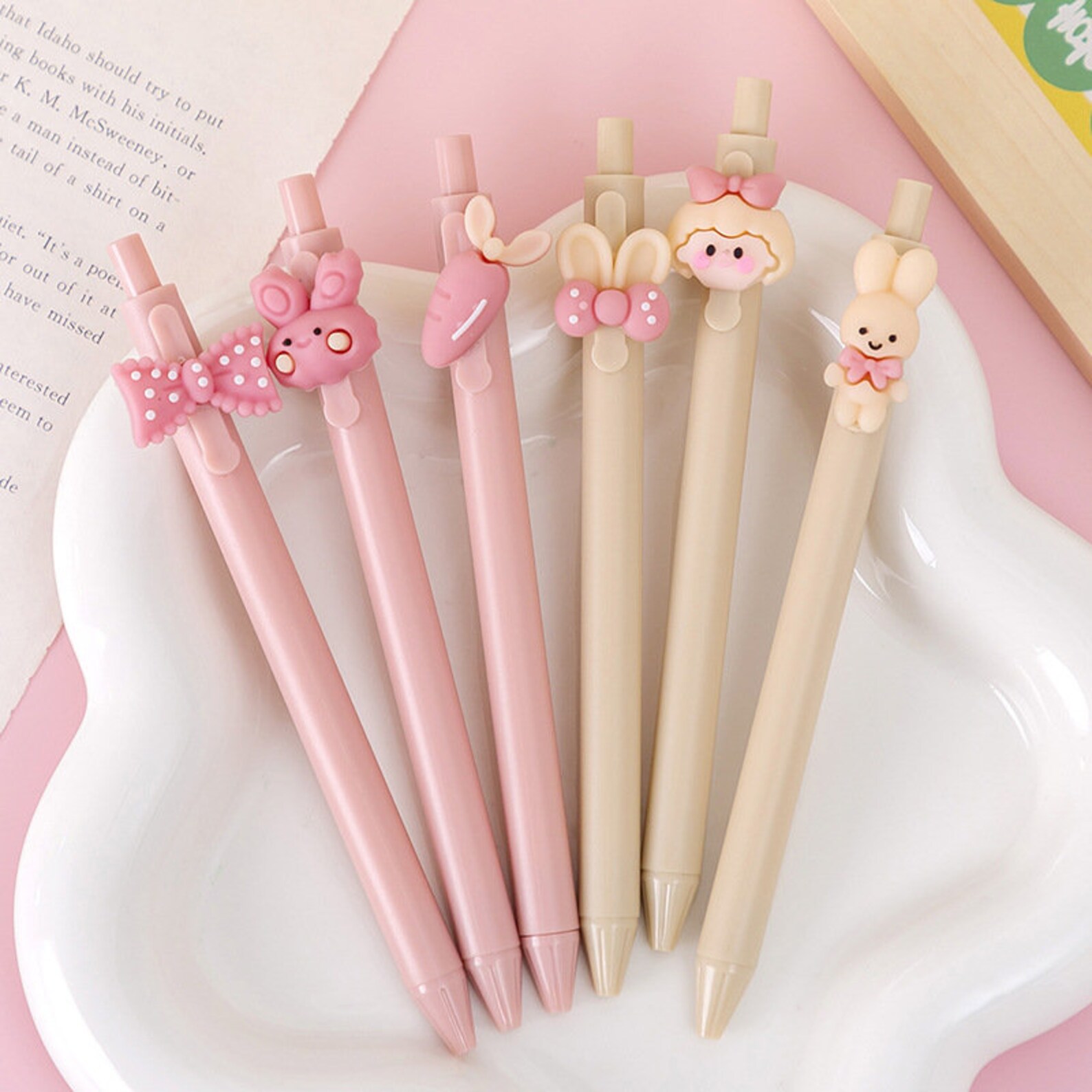 6 Pcs Rabbit Pens | Black Ink Ball Pen Sets | Cute Pen Stationery Set ...