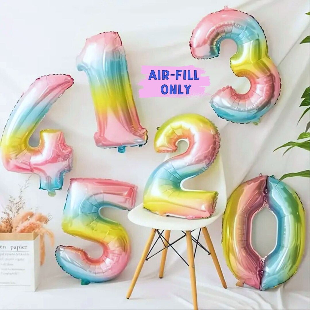 Rainbow Number Balloons - 32", Unicorns, Candy, Mermaids, Princesses ...