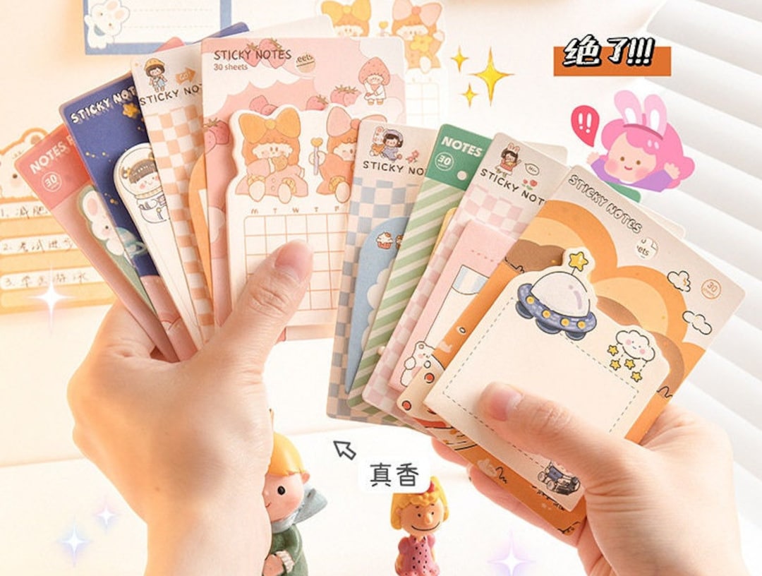 4 Packs - Cute Cartoon Animal Sticky Notes | Bear Bunny Sticky Notes ...