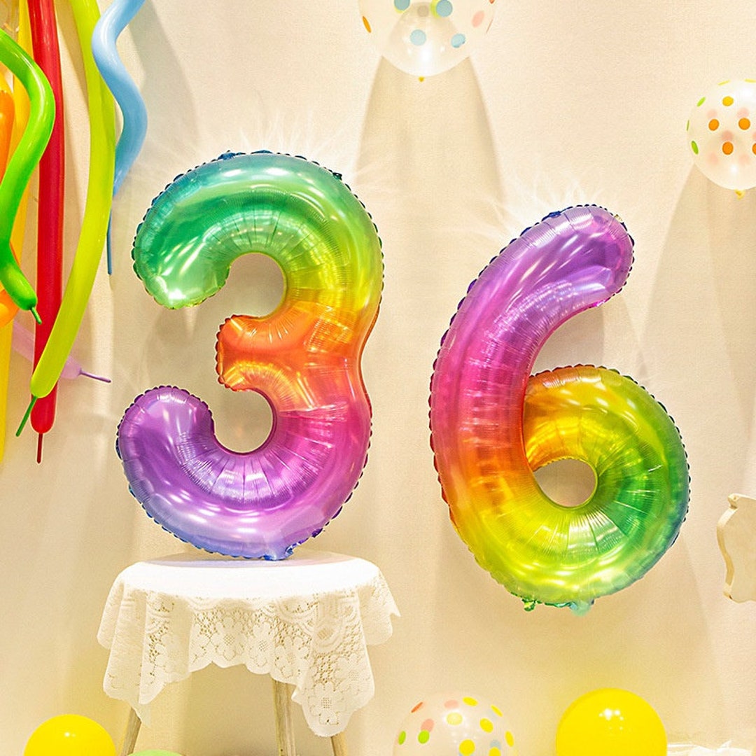 Rainbow Number Balloons JUMBO 40'' for Kid Birthday Party | Jell-o ...