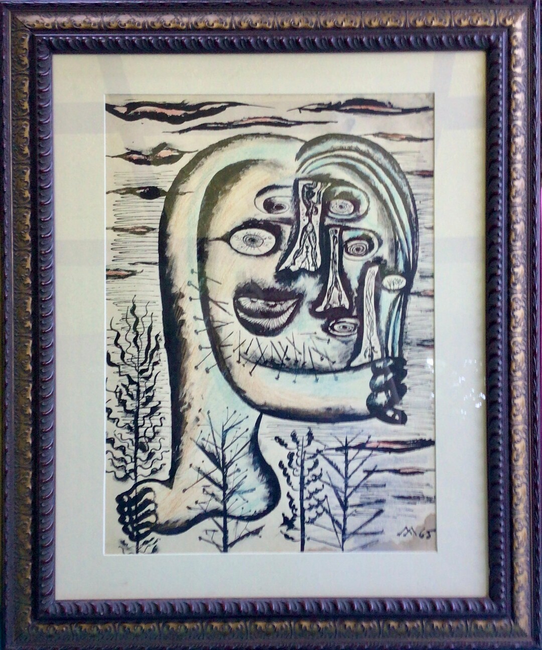 Mid Century Surrealist, Cubist Ink and Pastel on Paper - Etsy