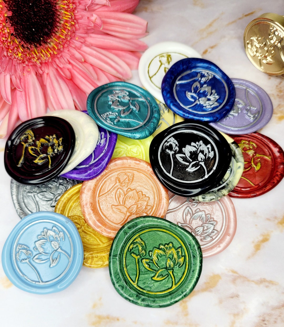 Lotus Flowers Self Adhesive Wax Seals, Invitation Seals, Wax Seals, Wax ...