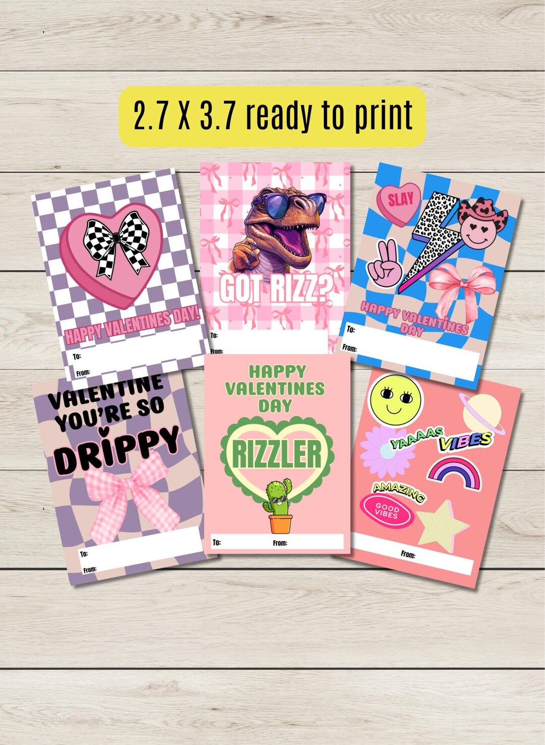 Tween Girl, Kids Slang Skibidi, Rizz Printable Valentine Cards 3x3 ...