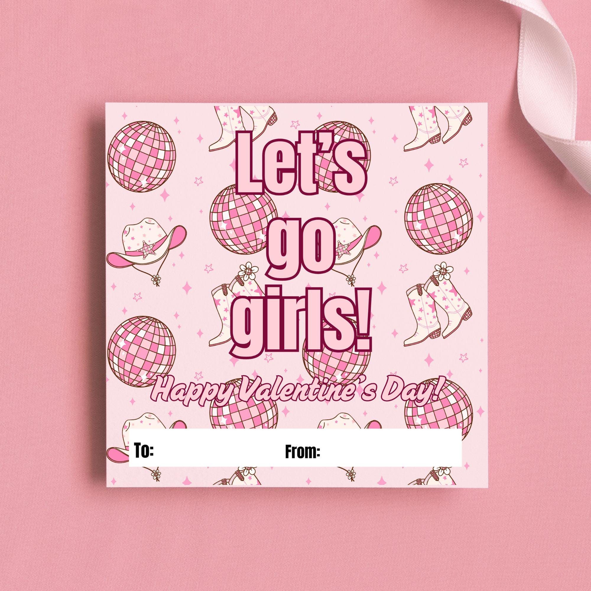 Trendy Disco Cowgirl Printable Valentine Cards 3x3 Digital Download ...