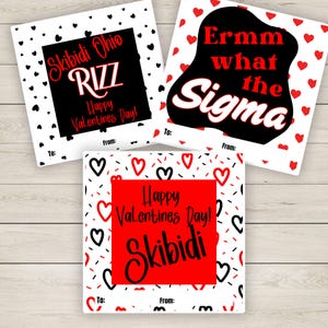 Funny Kids Slang Skibidi, Ohio,rizz Printable Valentine Cards 3x3 ...